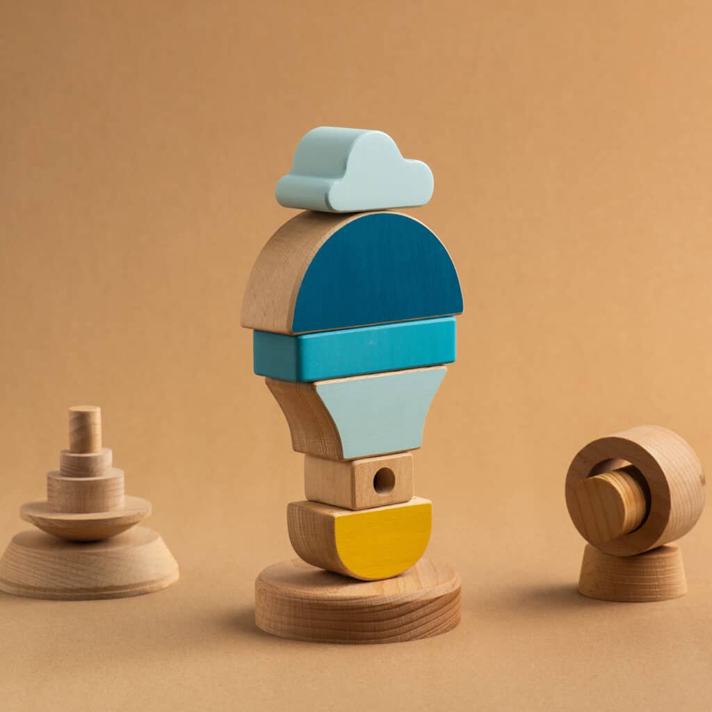 Balloon & Cloud - Stacking Toy - Handmade Wooden Toy - animi