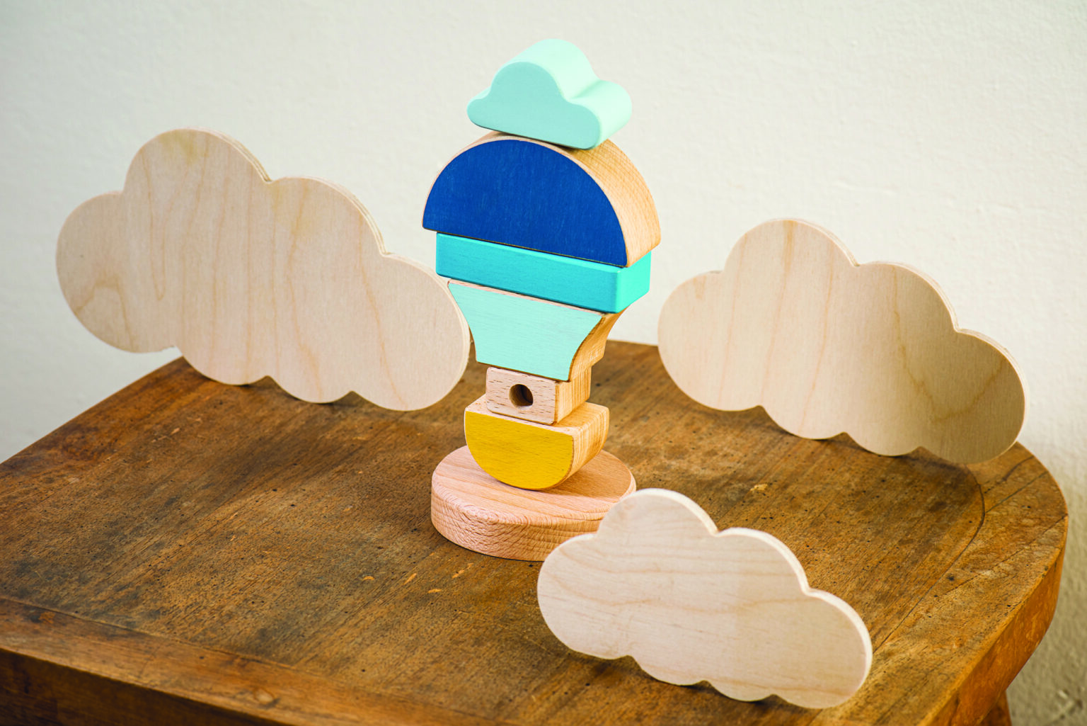 Balloon & Cloud - Stacking Toy - Handmade Wooden Toy - animi